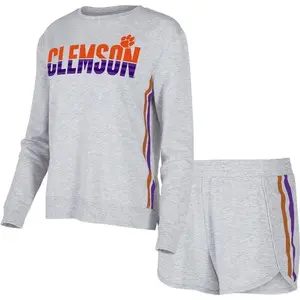 CONCEPTS SPORT Clemson Tigers Tri-blend Long Sleeve T-shirt And Shorts Set - Gray
