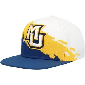 Mitchell & Ness White Marquette Golden Eagles Paintbrush Snapback Hat - Navy
