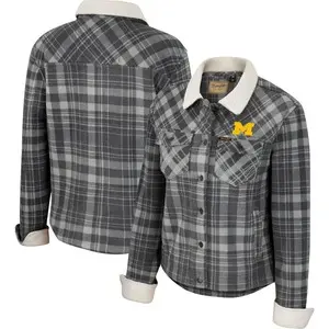 COLOSSEUM X WRANGLER Michigan Wolverines Plaid Polar Fleece Button-up Jacket - Charcoal