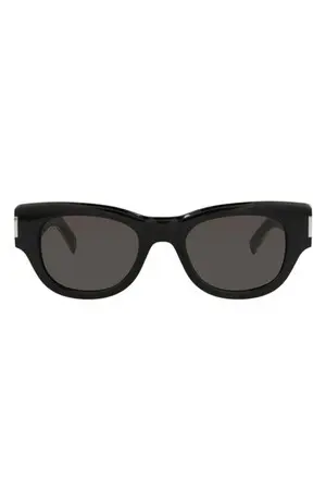 Saint Laurent 49mm Round Sunglasses - Black Crystal Grey
