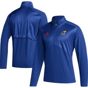 Adidas Kansas Jayhawks Sideline Aeroready Raglan Sleeve Quarter-zip Jacket - Royal