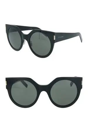 Saint Laurent 52mm Round Sunglasses - Shiny Black