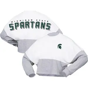 SPIRIT JERSEY Michigan State Spartans Heather Block Cropped Long Sleeve Jersey T-shirt - White