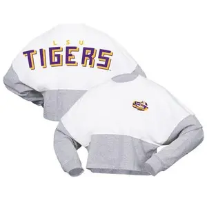 SPIRIT JERSEY Lsu Tigers Heather Block Cropped Long Sleeve Jersey T-shirt - White