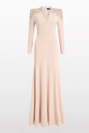 Jenny Packham Nila Beaded V-neck Maxi Gown - Morganite