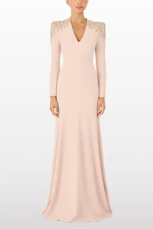 Jenny Packham Nila Beaded V-neck Maxi Gown - Morganite