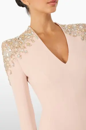 Jenny Packham Nila Beaded V-neck Maxi Gown - Morganite