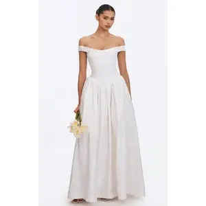 MISS CIRCLE NEW YORK Jacquard Bardot Wedding Gown - White