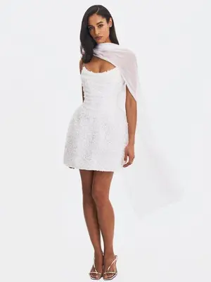 MISS CIRCLE Tressa Beaded Mesh Strapless Mini Dress