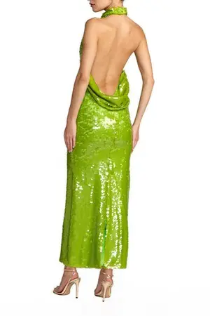 Mac Duggal Sleeveless Sequin Halter Gown - Apple Green