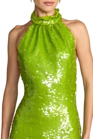 Mac Duggal Sleeveless Sequin Halter Gown - Apple Green