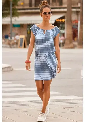 LASCANA Tie Neckline Striped Dress