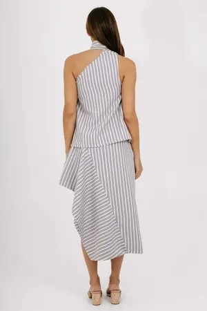 VALENTINA GORDON Asymmetrical Striped Cotton Top - Gray Stripes