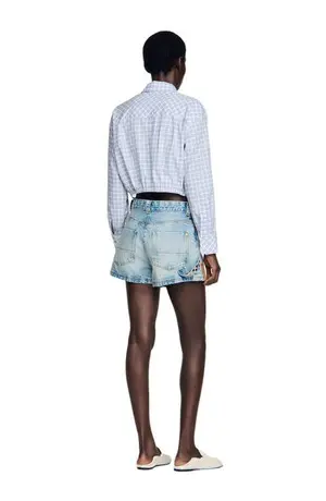 Sandro Riveted Denim And Suede Shorts - Light Bu Jean
