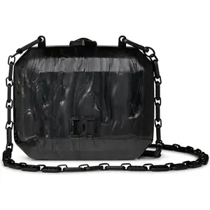 DESERI Diva Crossbody Clutch In Resin Plexiglass With Enamel Fox Head Clasp - Black