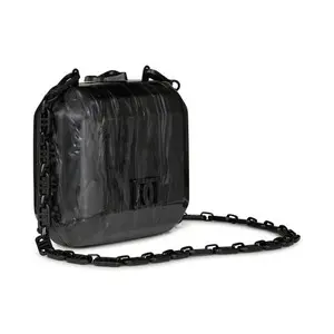 DESERI Diva Crossbody Clutch In Resin Plexiglass With Enamel Fox Head Clasp - Black