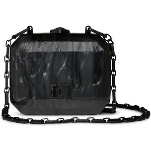 DESERI Diva Crossbody Clutch In Resin Plexiglass With Enamel Fox Head Clasp - Black