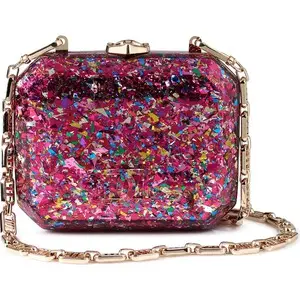 DESERI Diva Crossbody Clutch In Resin Plexiglass With Enamel Fox Head Clasp - Glitter