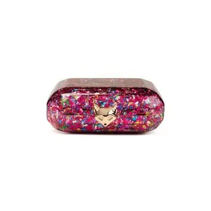 DESERI Diva Crossbody Clutch In Resin Plexiglass With Enamel Fox Head Clasp - Glitter