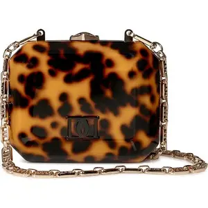 DESERI Diva Crossbody Clutch In Resin Plexiglass With Enamel Fox Head Clasp - Leopard