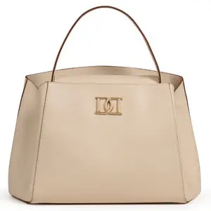 DESERI Rosa Handbag In Saffiano Leather With Gold-tone Hardware - Beige