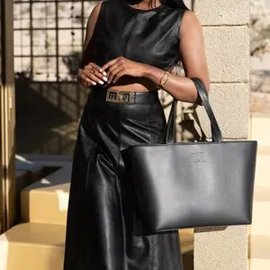 DESERI Maya Tote In Premium Calf Leather With Gold Tone Hardware