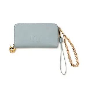 DESERI Paris Saffiano Leather Wallet - Sky Blue With Gold Wristlet