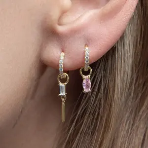 OUTOFOFFICE Pavé Silver Earring Charm With Oval Gemstone - Pink