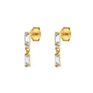 OUTOFOFFICE Pave Double Baguette Drop Earrings - Gold