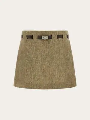 FERRAGAMO Mini Skirt With Gancini Belt - Beige