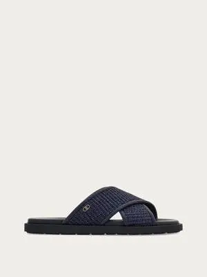 FERRAGAMO Gancini Ornat Crossover Raffia Sandals