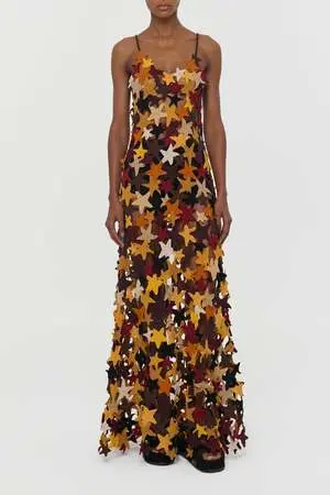 Gabriela Hearst Yeshara Crochet Stars Maxi Slip Dress In Cashmere