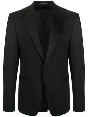 Emporio Armani Single-breasted Wool Suit Jacket - Black