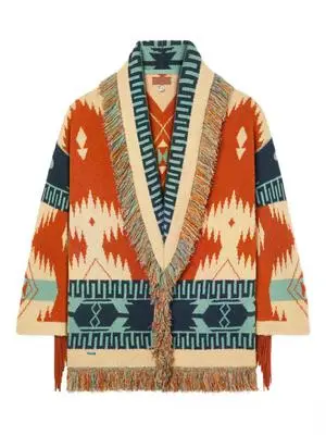 Alanui Geometric-pattern Fringed Cardigan-coat - Orange