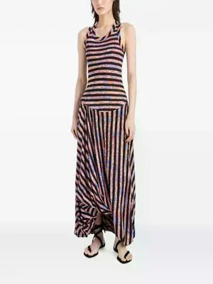 Proenza Schouler Nour Printed Striped Midi Dress - Black