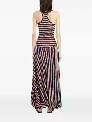 Proenza Schouler Nour Printed Striped Midi Dress - Black