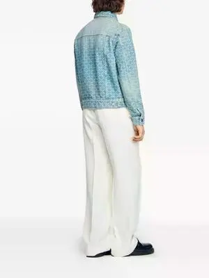 Sandro Square Cross Jacquard Denim Jacket - Blue