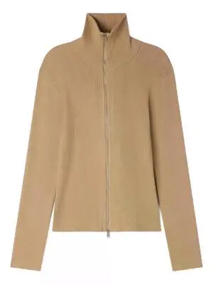 Sandro Ribbed Zip Cardigan - Neutrals