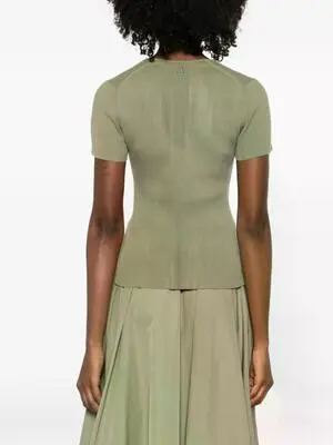 Maje Square-neck Ribbed Knit Top With Metallic Logo Detail - Green