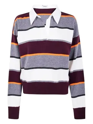 MRZ Striped Sweater With Polo/shirt Collar - Red