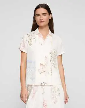 Lafayette 148 New York Manhattan Print Twill Pleated Blouse