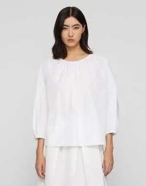 Lafayette 148 New York Organic Cotton Poplin Blouson Sleeve Oversized Shirt - White