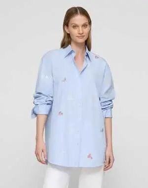 Lafayette 148 New York Striped Cotton Oversized Shirt