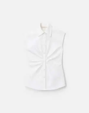Lafayette 148 New York Organic Cotton Poplin Sleeveless Tailored Shirt - White