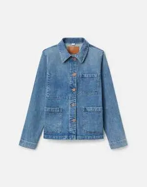 Lafayette 148 New York Denim Patch Pocket Jean Jacket - Faded Skyline