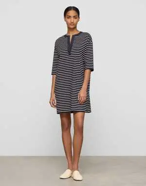 Lafayette 148 New York Stripe Cotton Rib Short Sleeve Dress