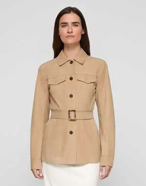 Lafayette 148 New York Nubuck Suede Belted Shirt Jacket - Oat