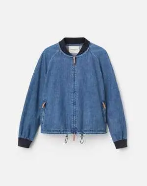 Lafayette 148 New York Chambray Cotton Oversized Bomber Jacket - Faded Skyline