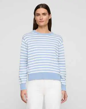 Lafayette 148 New York Stripe Cotton-silk Crewneck Sweater - Skyline Blue/cloud
