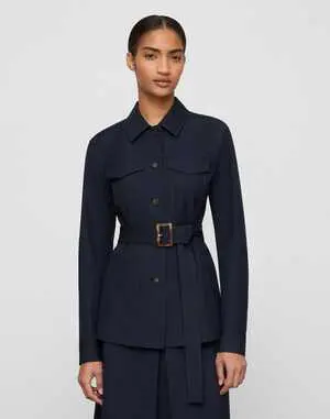 Lafayette 148 New York Cotton Twill Belted Jacket - Blue Ink